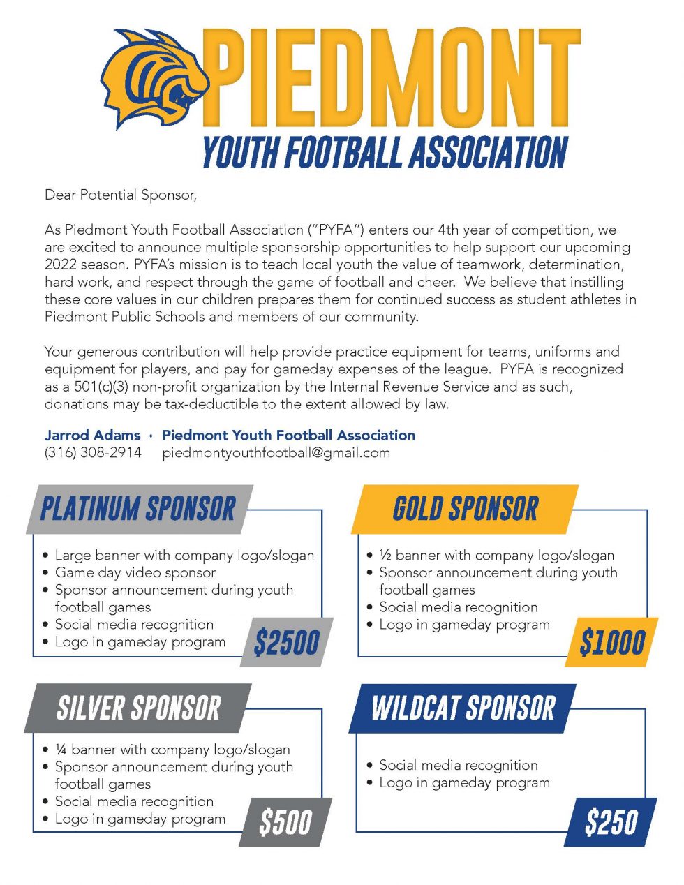 Sponsorships | Piedmont Youth Football